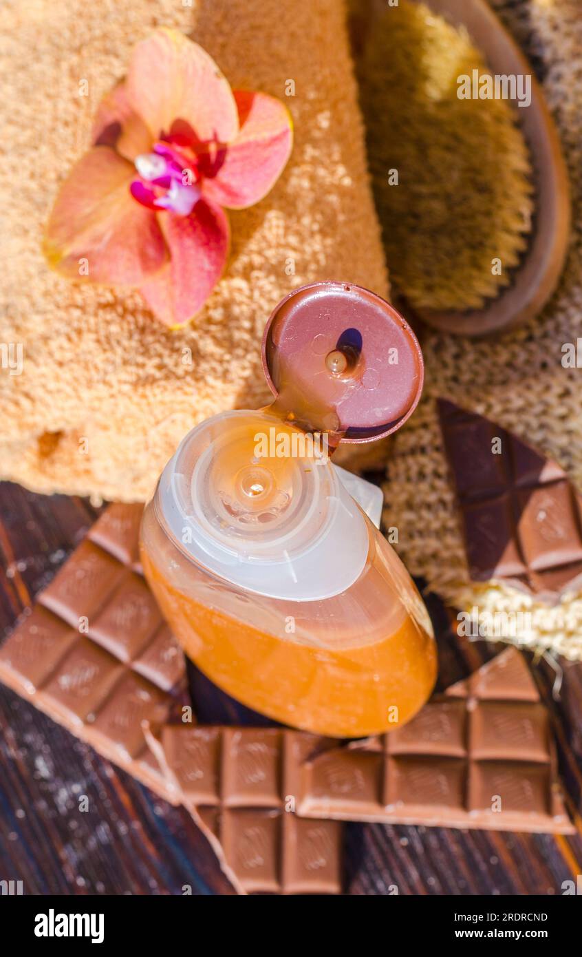 Shower gel with aroma of chocolate and reliability for bathing and ...