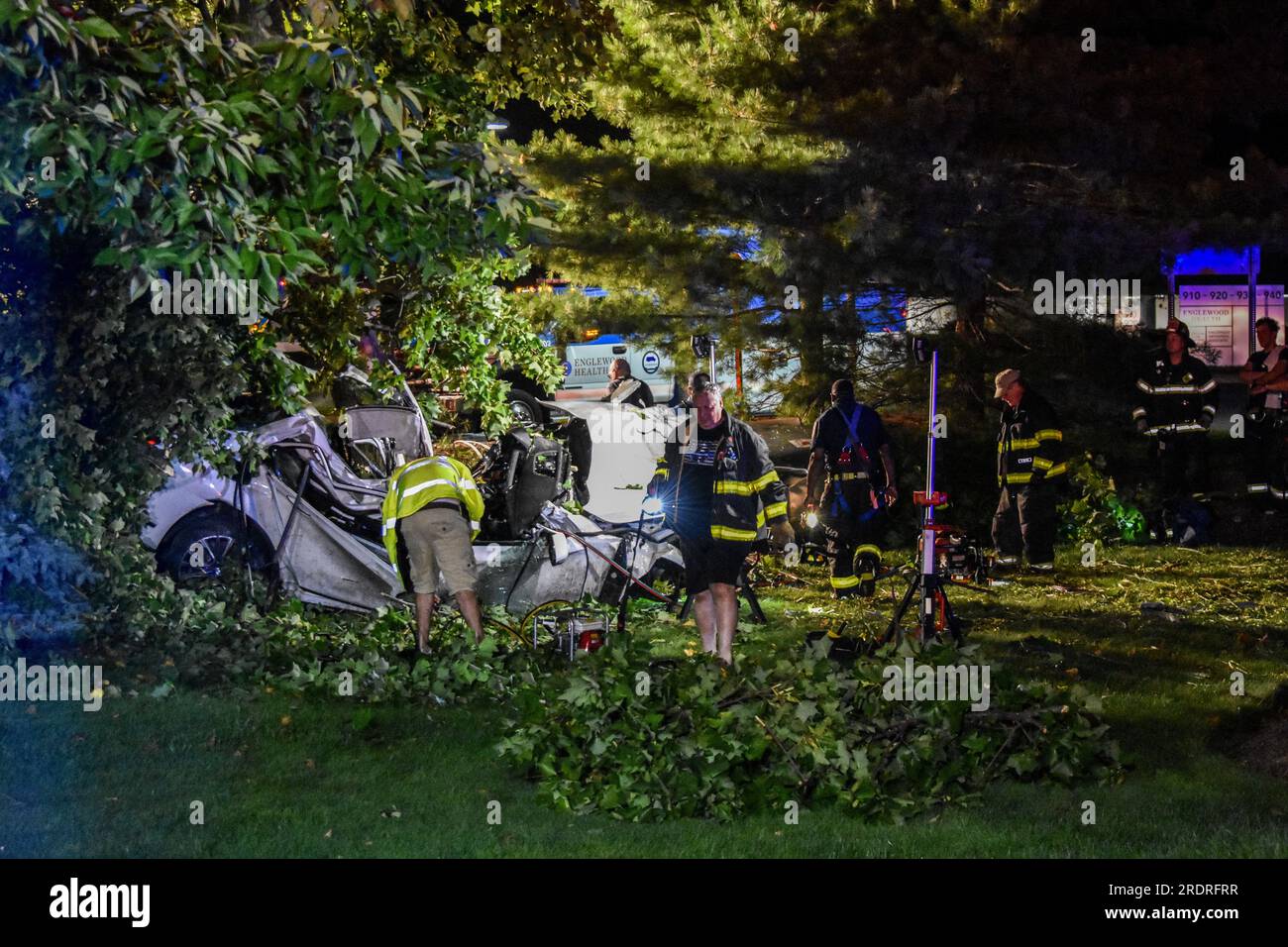 Englewood Cliffs, New Jersey, USA. 23rd July 2023. Firefighters and ...