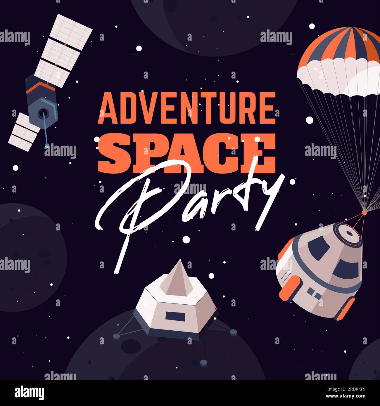 Space party adventure, invitation banner or poster with calligraphic ...