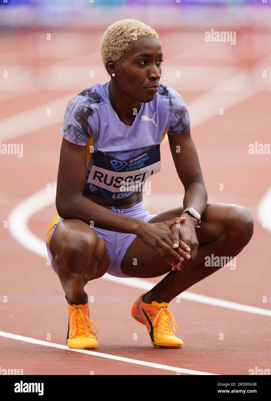 Janieve Russell of Jamaica after the Women's 400m Hurdles during The ...