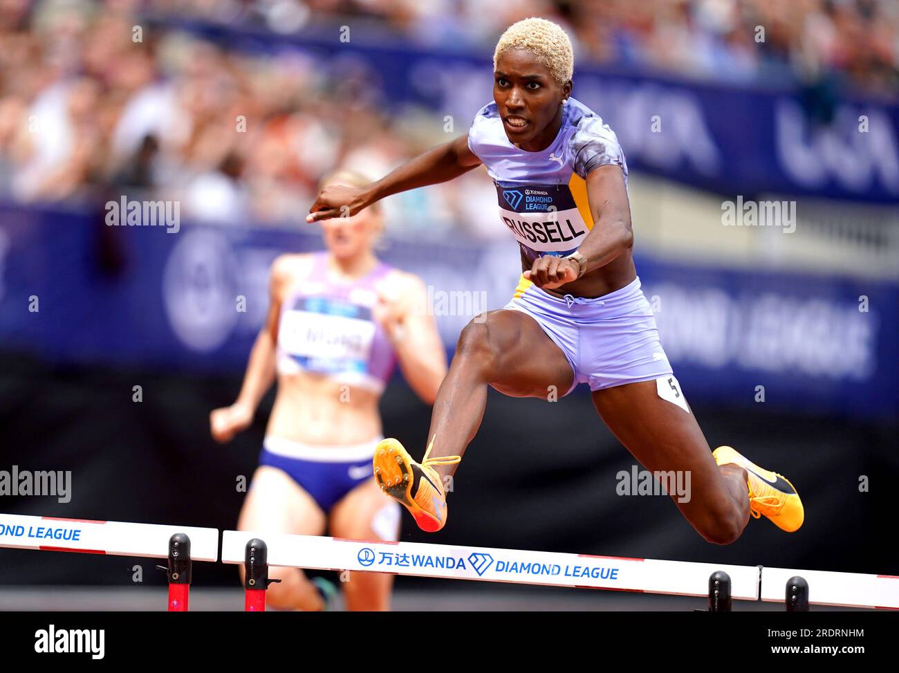 Janieve Russell in action as she competes in the Women's 400m Hurdles ...