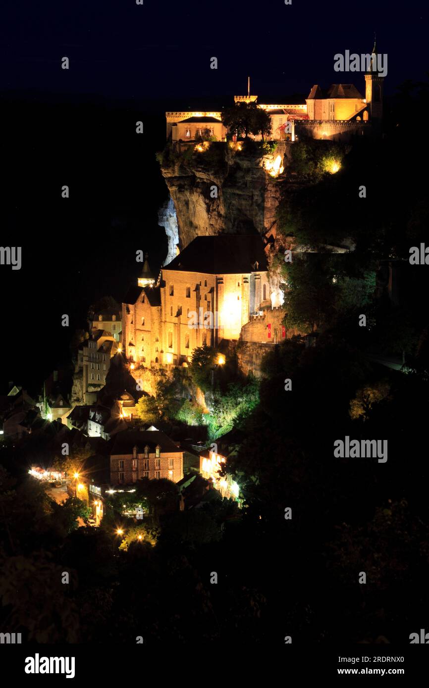 The village of Rocamadour by night. Regional Natural Park of the Quercy ...