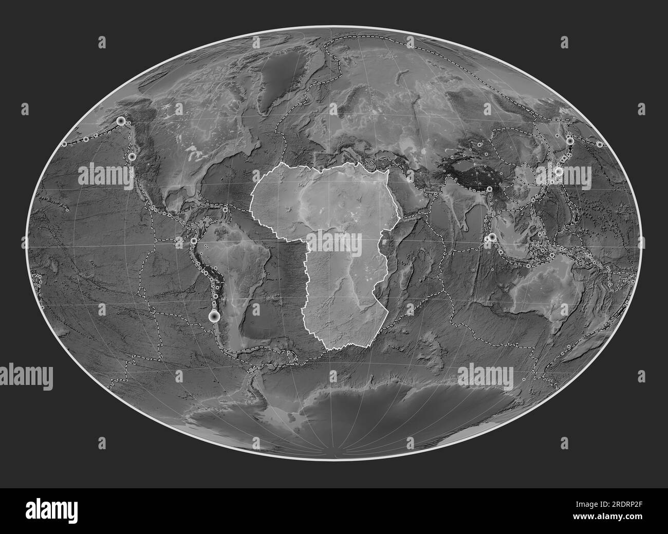 African tectonic plate on the grayscale elevation map in the Fahey ...