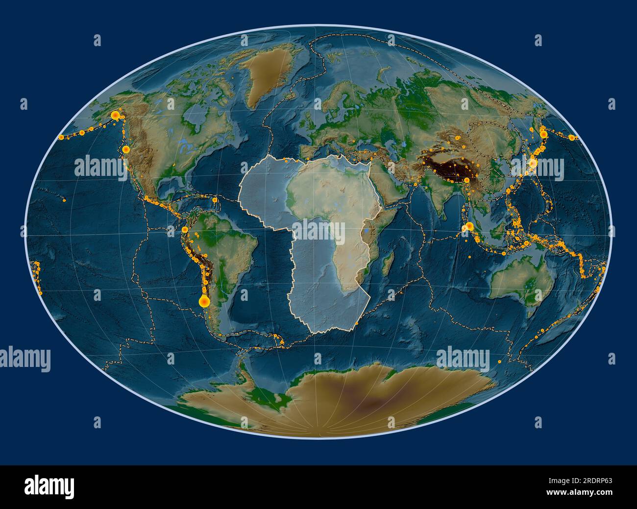 African tectonic plate on the physical elevation map in the Fahey ...