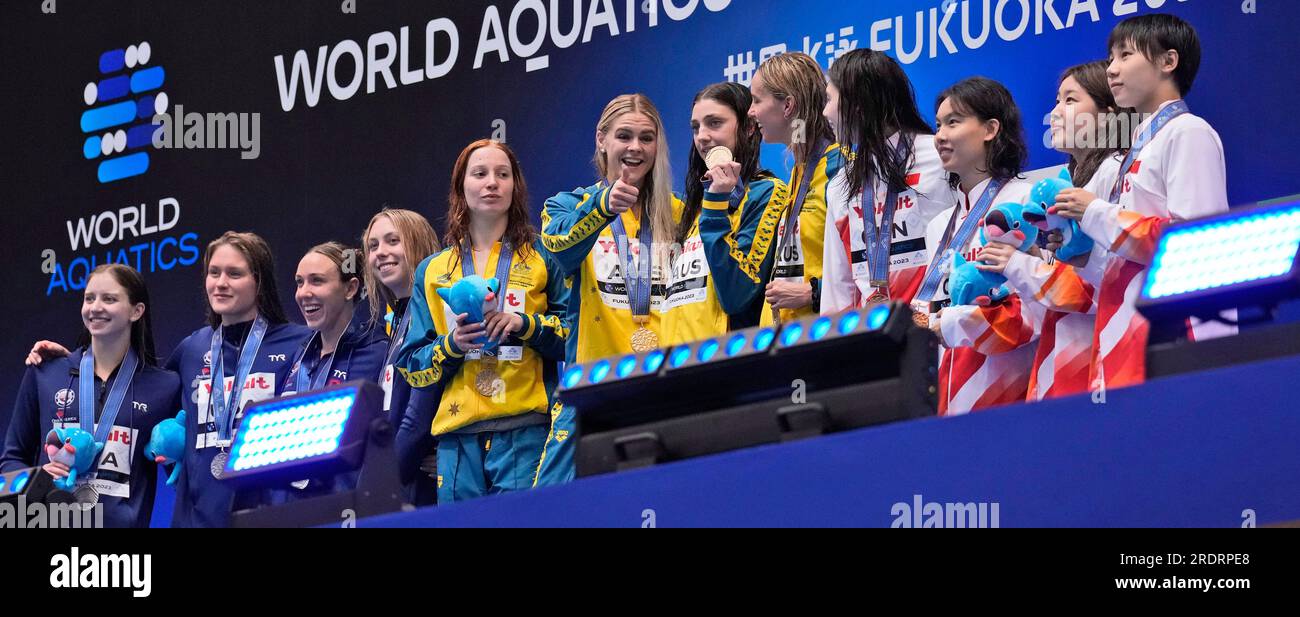 Gold medallist Australian team, centre, with Silver medallist US and ...