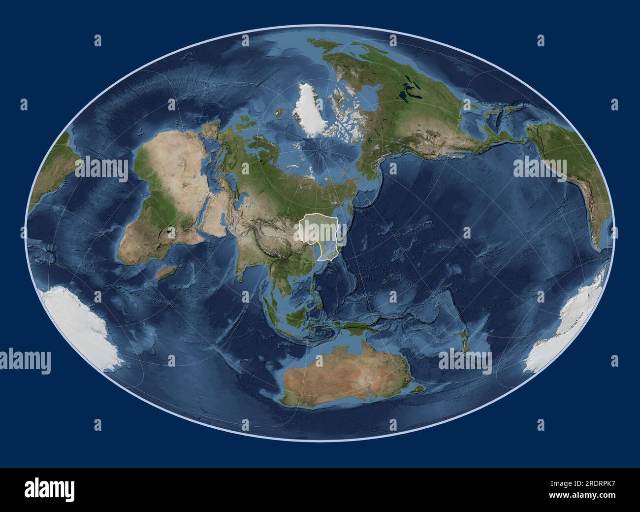 Amur Tectonic Plate On The Blue Marble Satellite Map In The Fahey Oblique Projection Centered