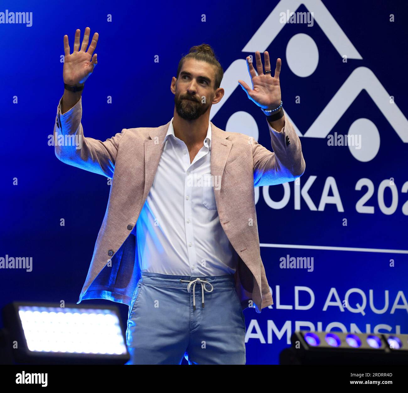 Michael Fred Phelps appears during an award ceremony of men's 400m individual medley of World ...