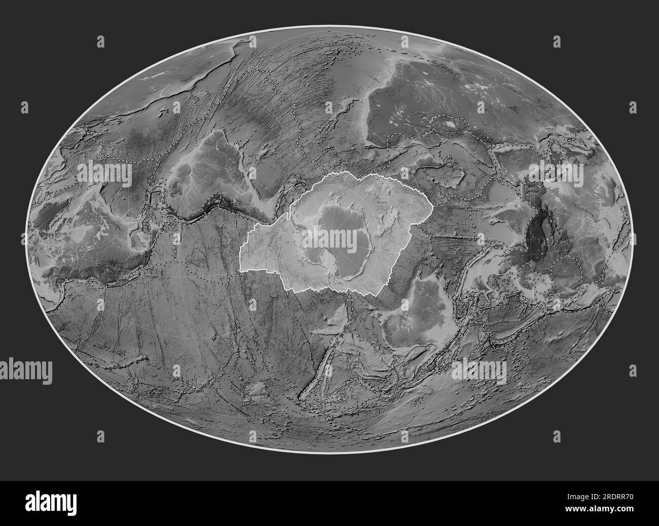 Antarctica tectonic plate on the grayscale elevation map in the Fahey ...