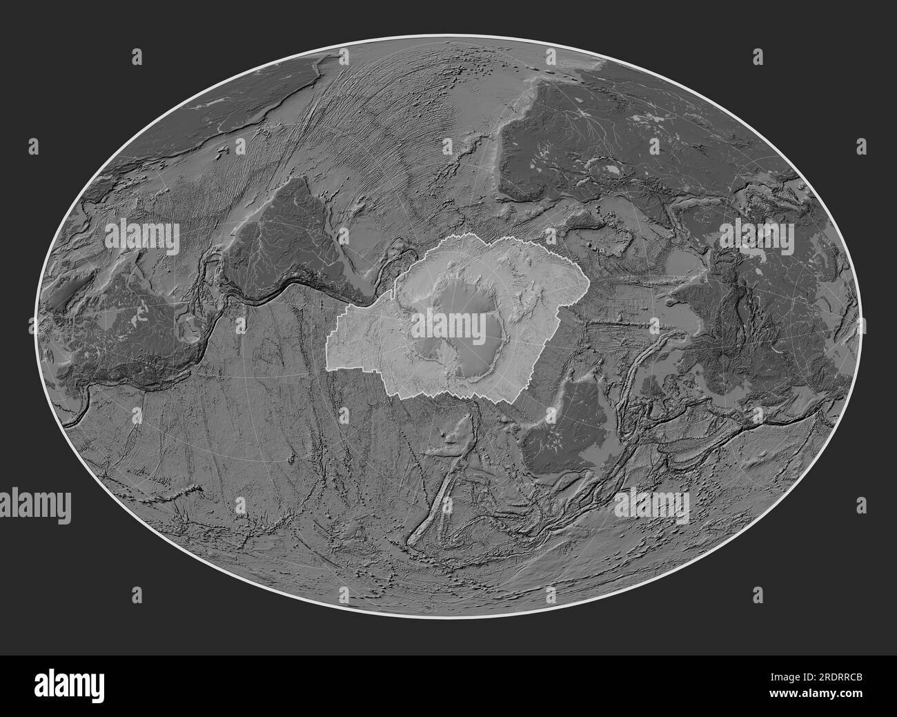 Antarctica Tectonic Plate On The Bilevel Elevation Map In The Fahey Oblique Projection Centered