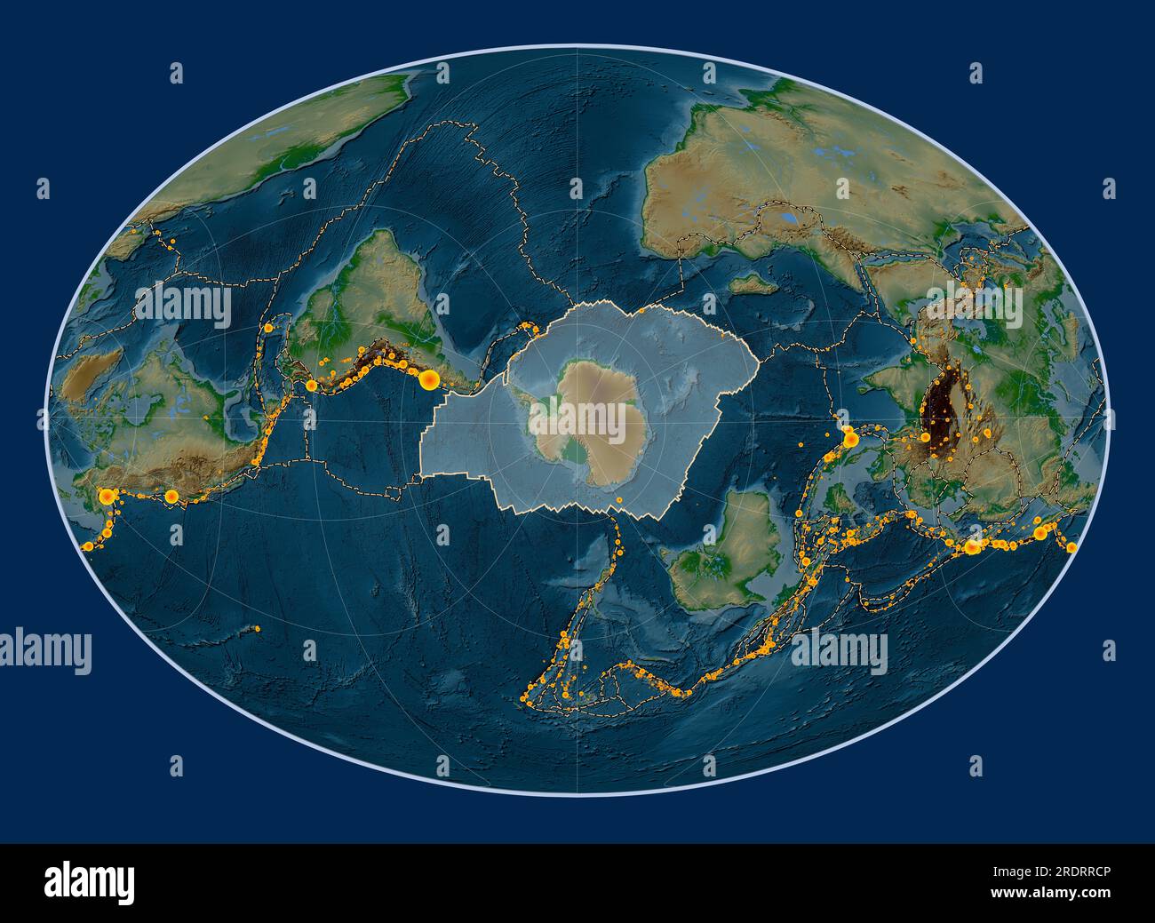 Antarctica tectonic plate on the physical elevation map in the Fahey ...
