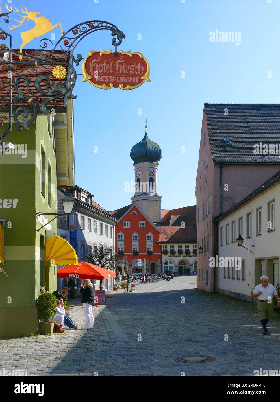 Immenstadt im Allgaeu, old town with pedestrian zone and Hotel Deer, St ...