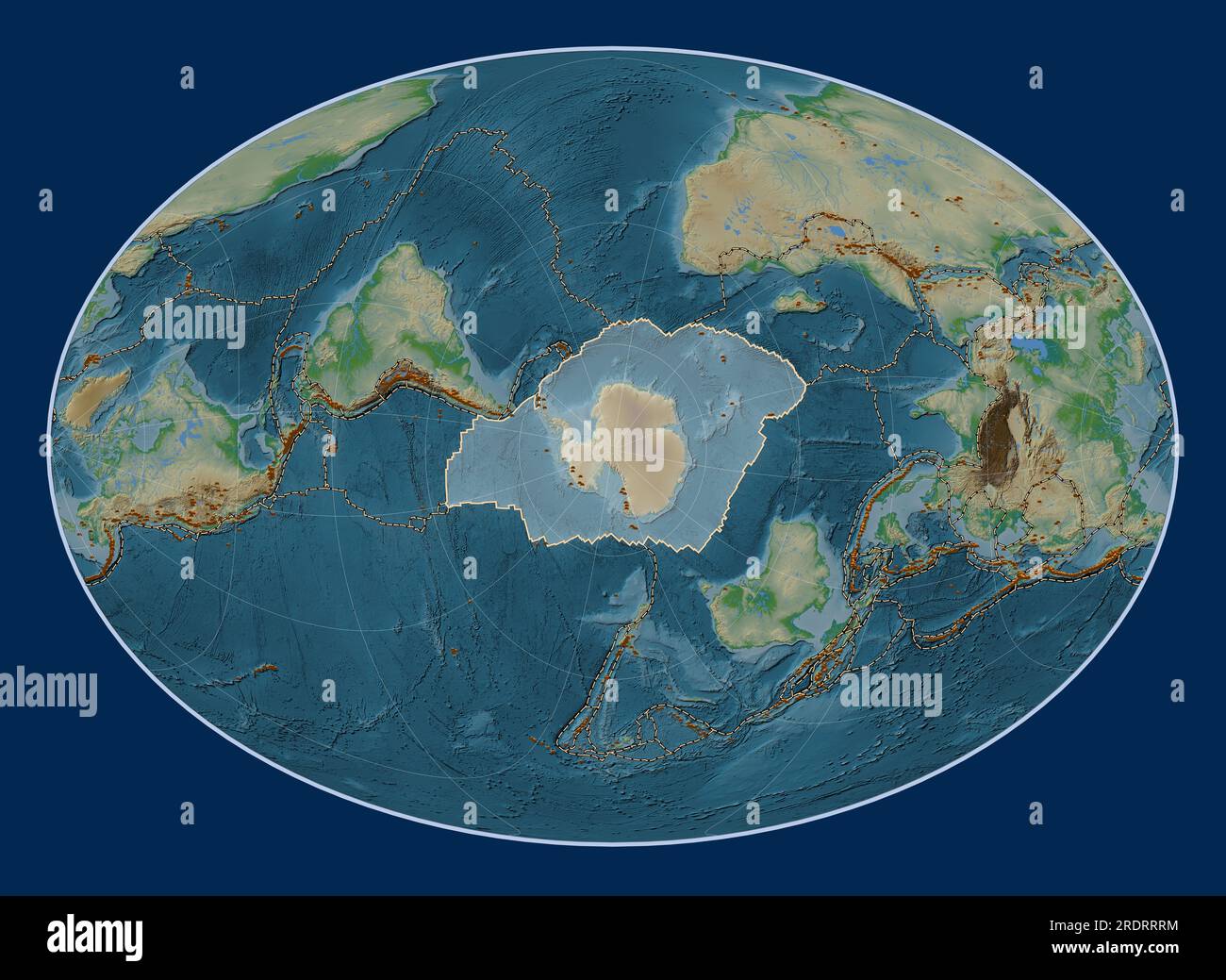 Antarctica tectonic plate on the physical elevation map in the Fahey ...