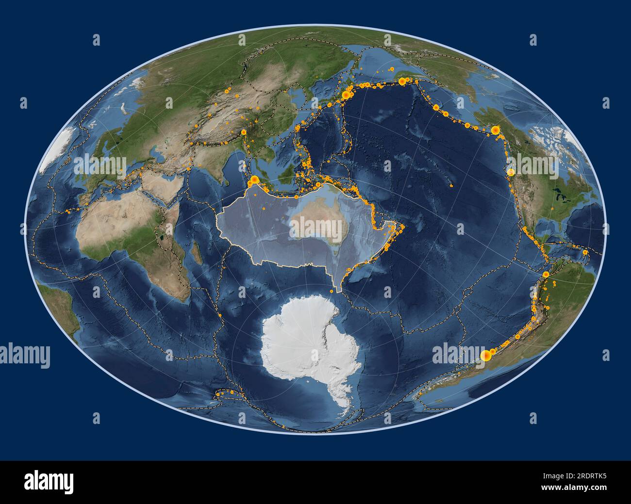 Australian tectonic plate on the Blue Marble satellite map in the Fahey ...
