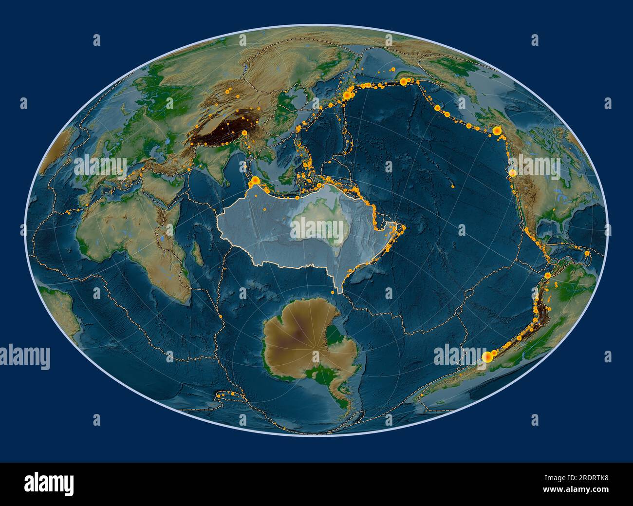 Australian tectonic plate on the physical elevation map in the Fahey ...