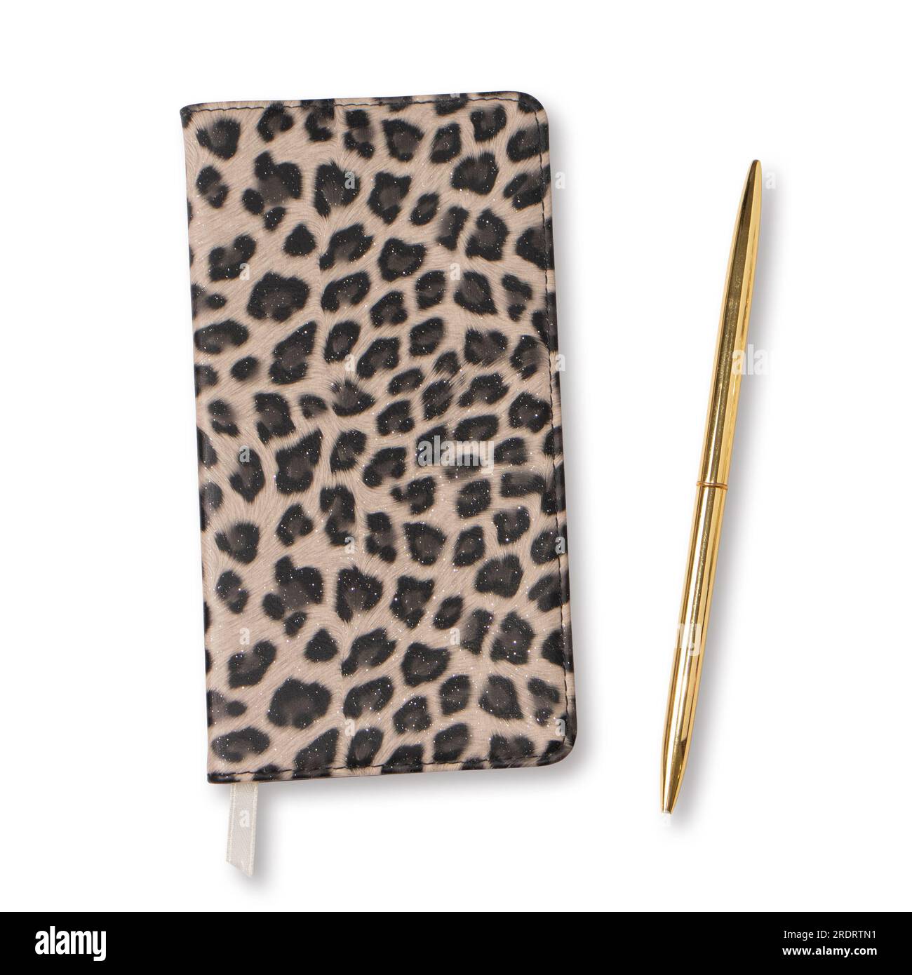 Notebook with leopard print and golden pen. Photo of stylish stationery ...