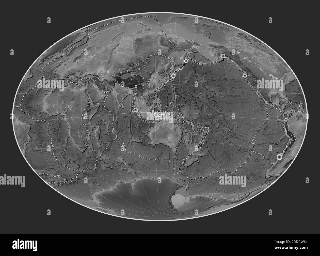 Banda Sea tectonic plate on the grayscale elevation map in the Fahey ...