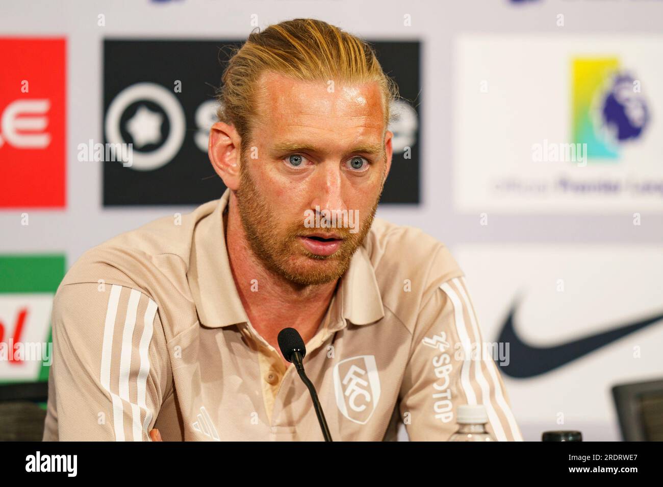 Fulham's Tim Ream talks to the media during English Premier League ...