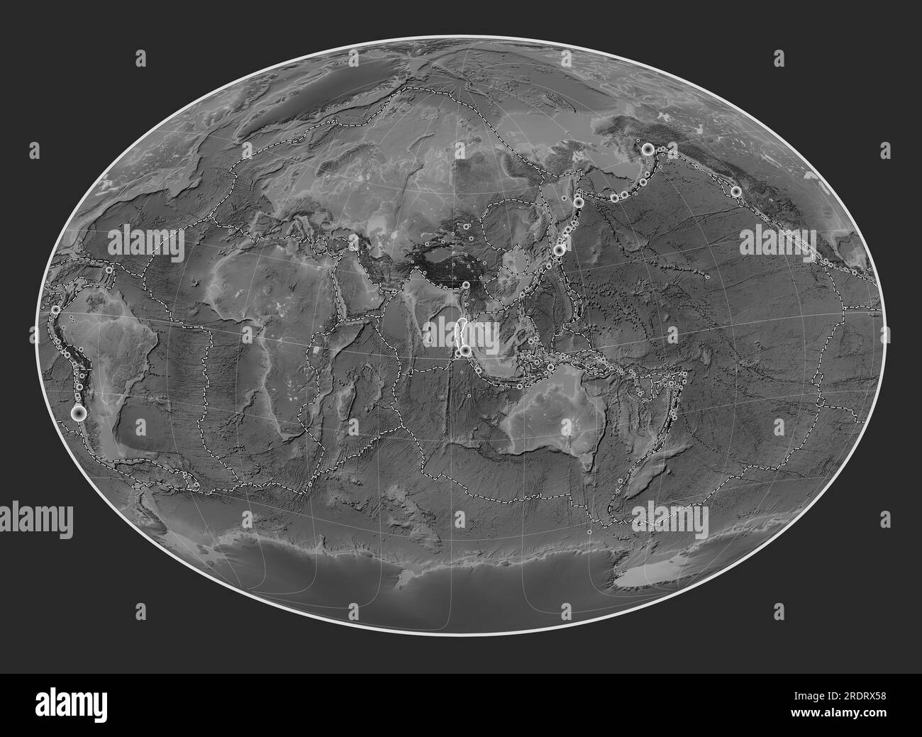 Burma tectonic plate on the grayscale elevation map in the Fahey ...