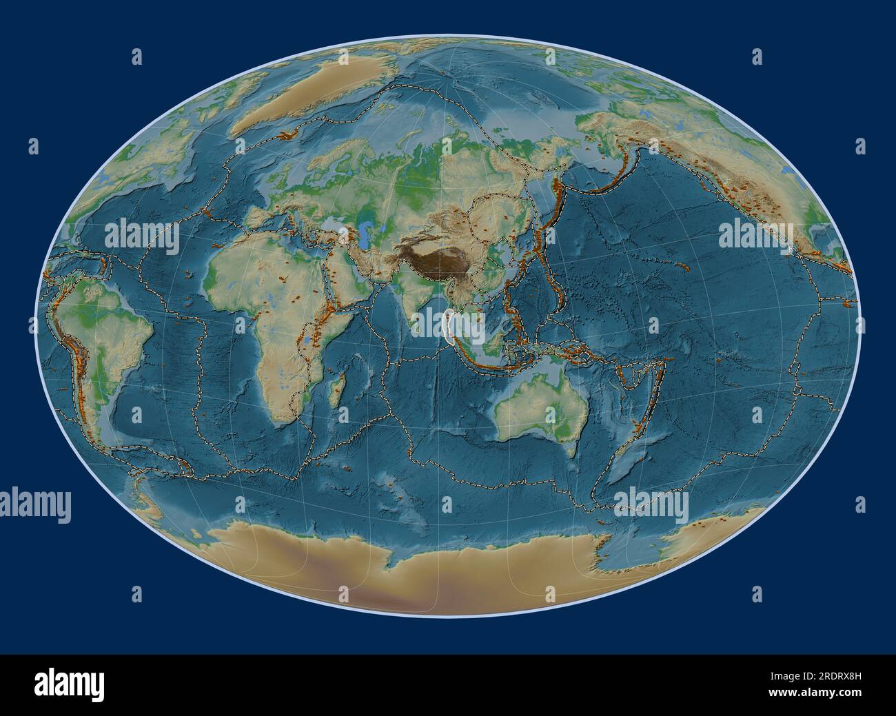 Burma tectonic plate on the physical elevation map in the Fahey Oblique ...