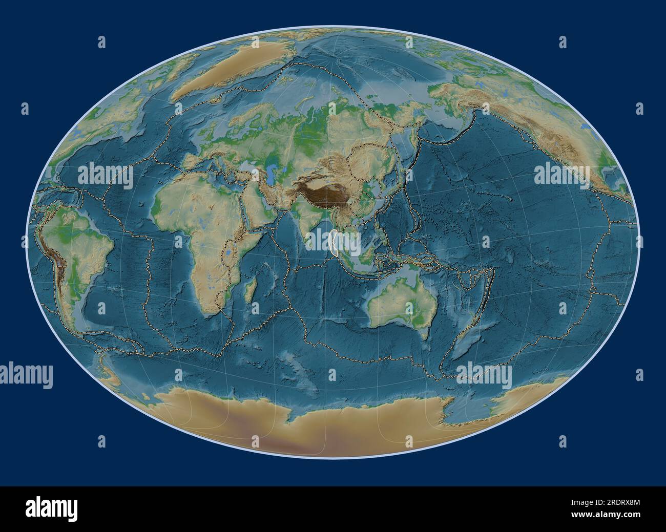 Burma tectonic plate on the physical elevation map in the Fahey Oblique ...