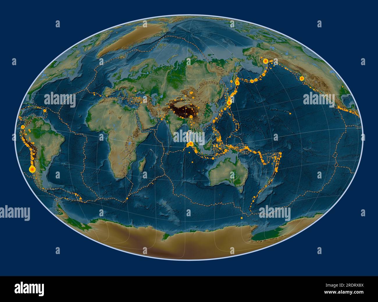 Burma tectonic plate on the physical elevation map in the Fahey Oblique ...