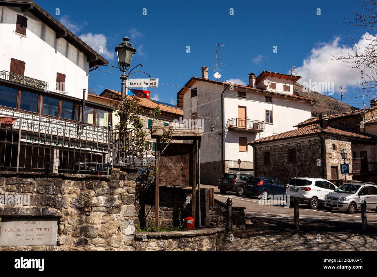 View of the Romolo Ferretti square in Collagna, Reggio Emilia. Italy ...