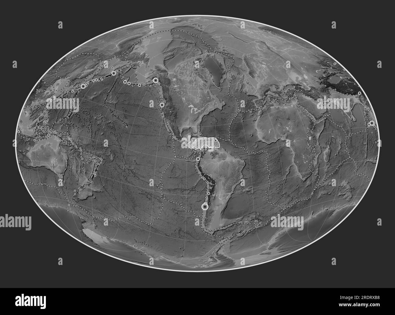 Caribbean tectonic plate on the grayscale elevation map in the Fahey ...