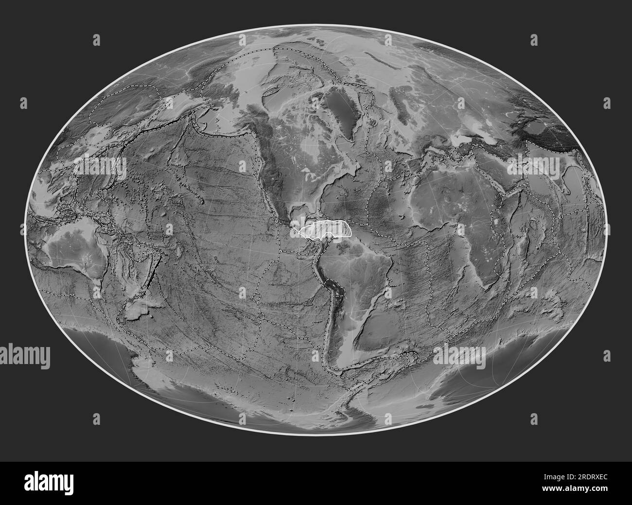 Caribbean tectonic plate on the grayscale elevation map in the Fahey ...