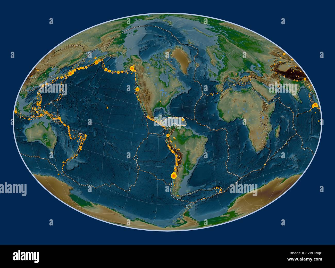 Caribbean tectonic plate on the physical elevation map in the Fahey ...