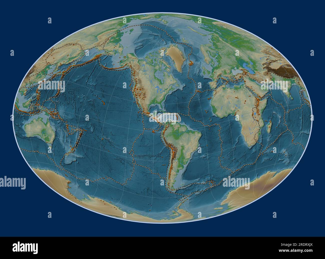 Caribbean tectonic plate on the physical elevation map in the Fahey ...
