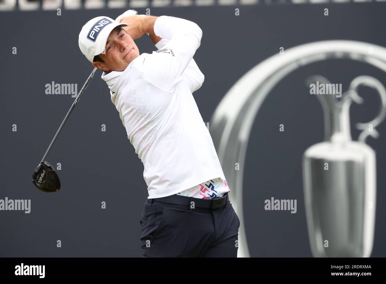 Norway's Viktor Hovland hits his tee shot during the day 3 of the 2023 British Open Golf ...