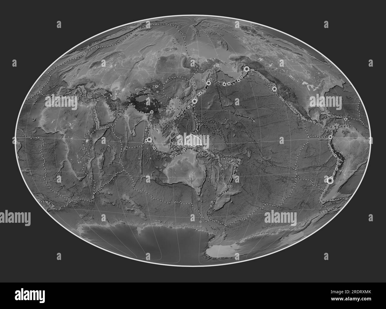 Caroline tectonic plate on the grayscale elevation map in the Fahey ...
