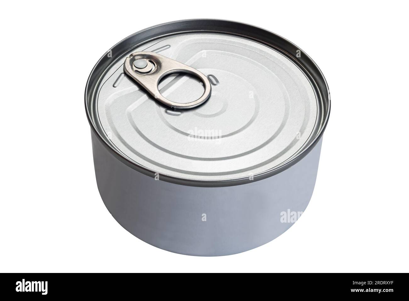 High angle view of metal tin container without lebel of tuna fish ...