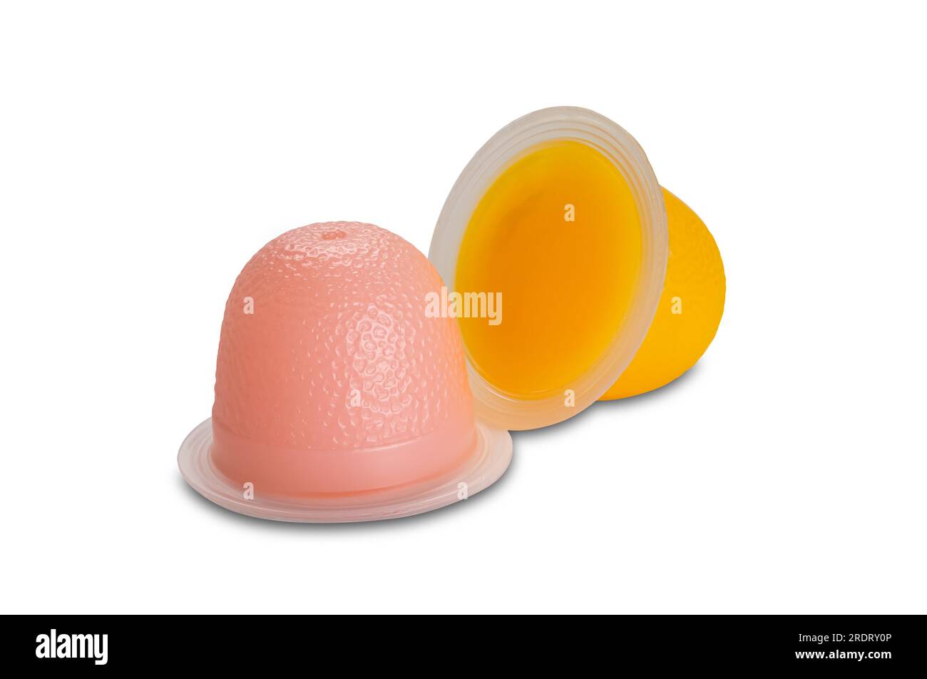 Delicious sweet fruity jelly in plastic cup isolated on white ...