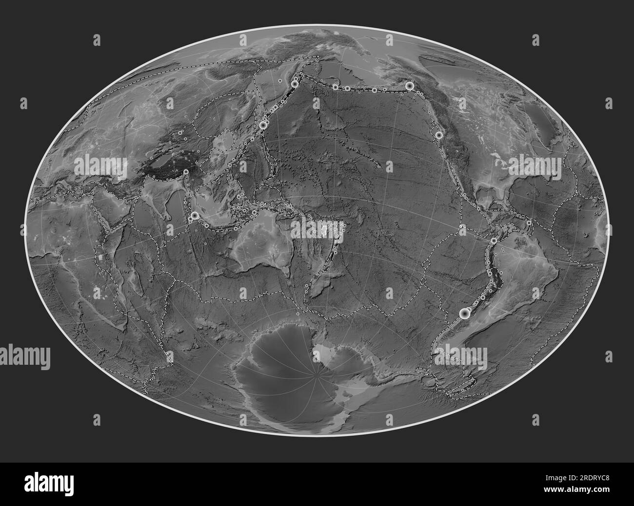 Conway Reef tectonic plate on the grayscale elevation map in the Fahey ...