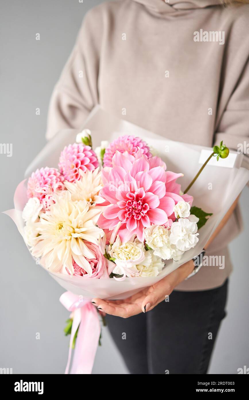 Incredible dahlias are the main flower. Beautiful bouquet of mixed ...