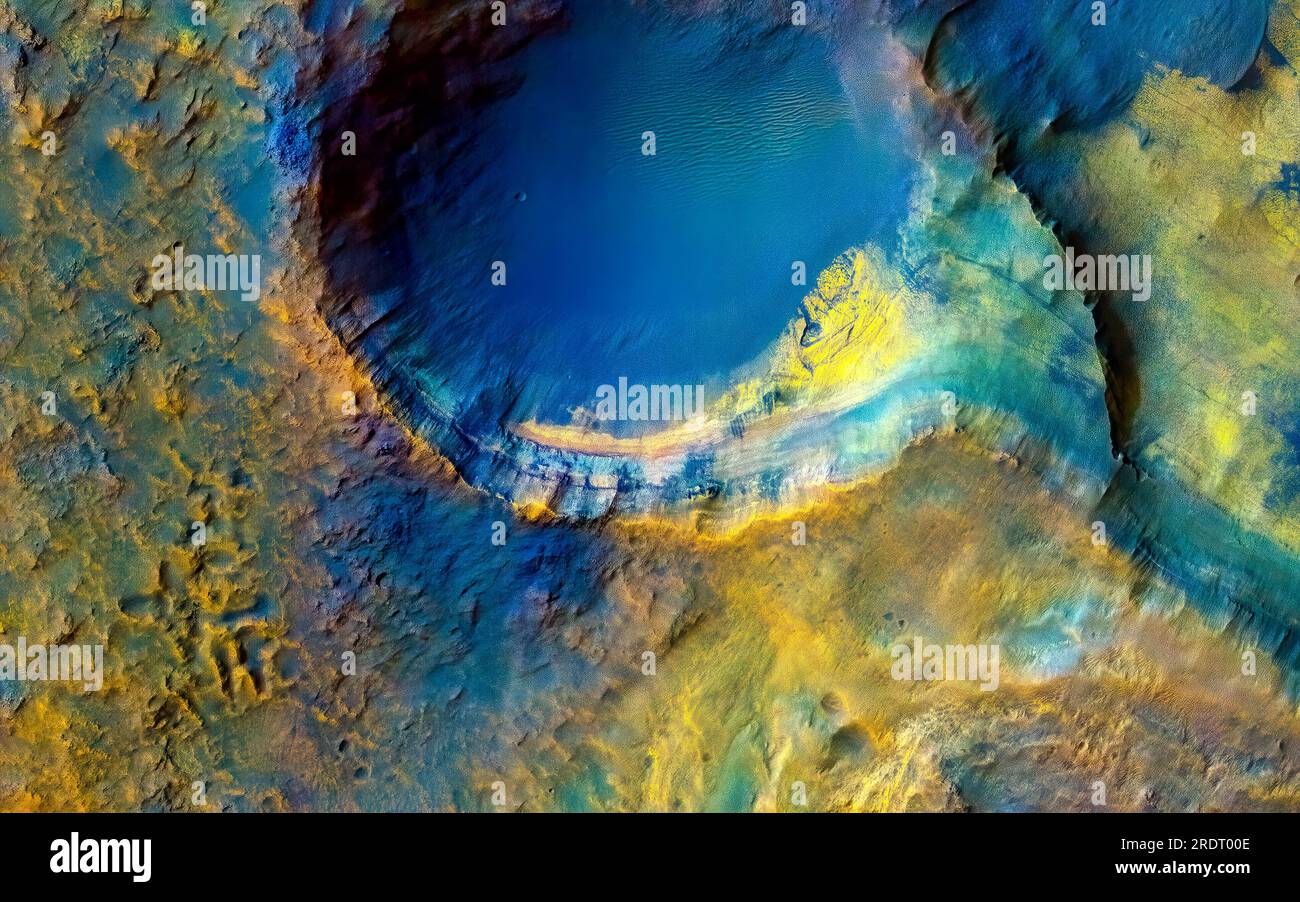 Planet Mars Exploration.Sedimentary rocks inside Terby Crater. The ...