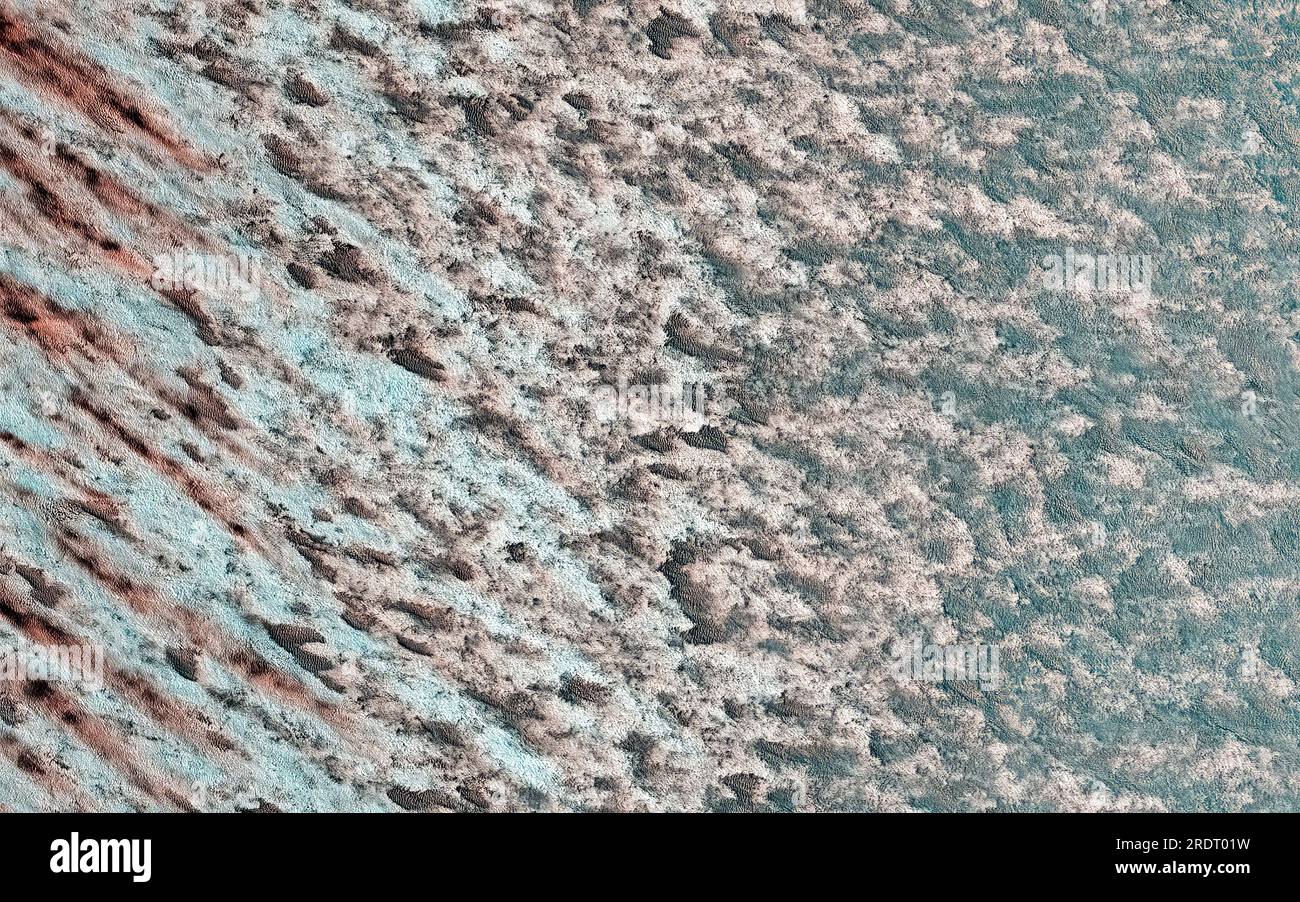 Planet Mars Exploration. Rapid changes on the North Polar Cap. Textured ...