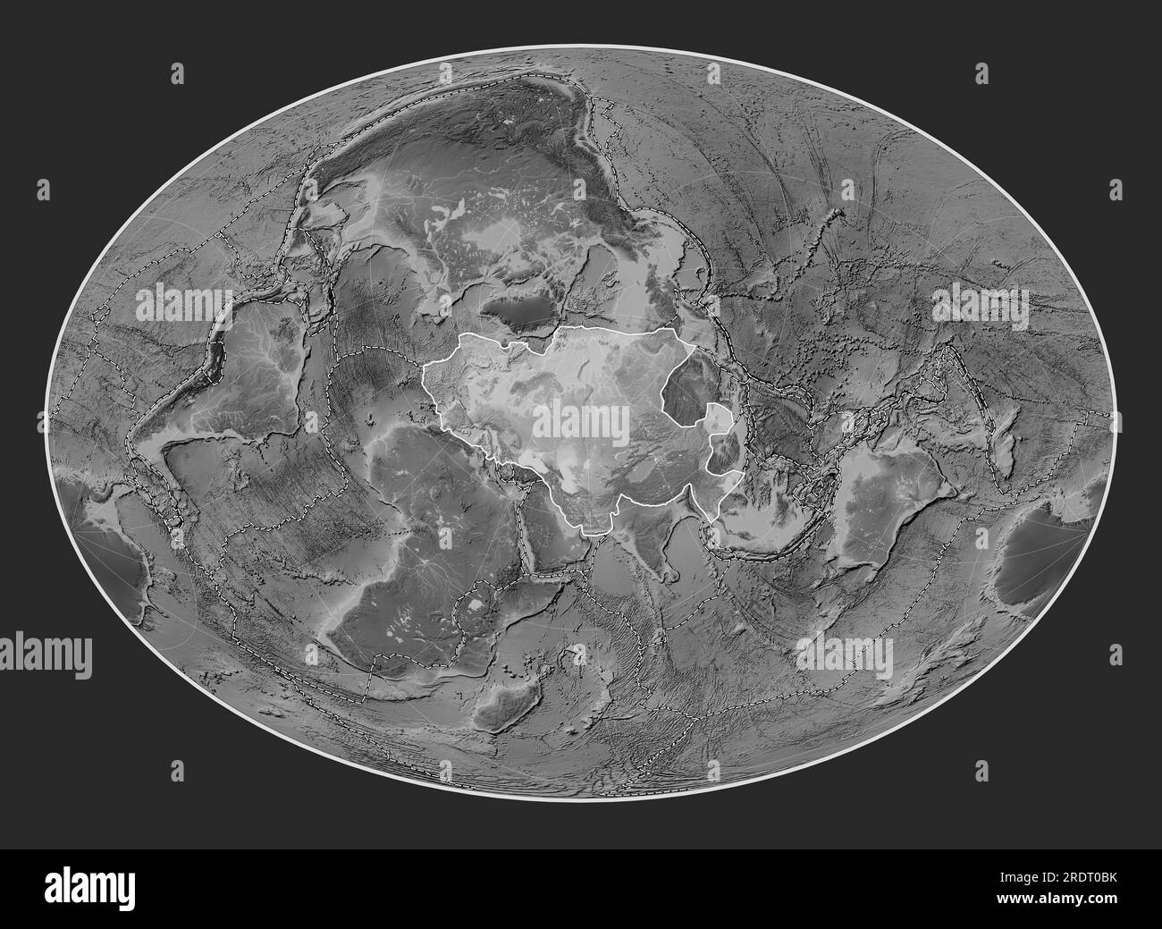Eurasian tectonic plate on the grayscale elevation map in the Fahey ...