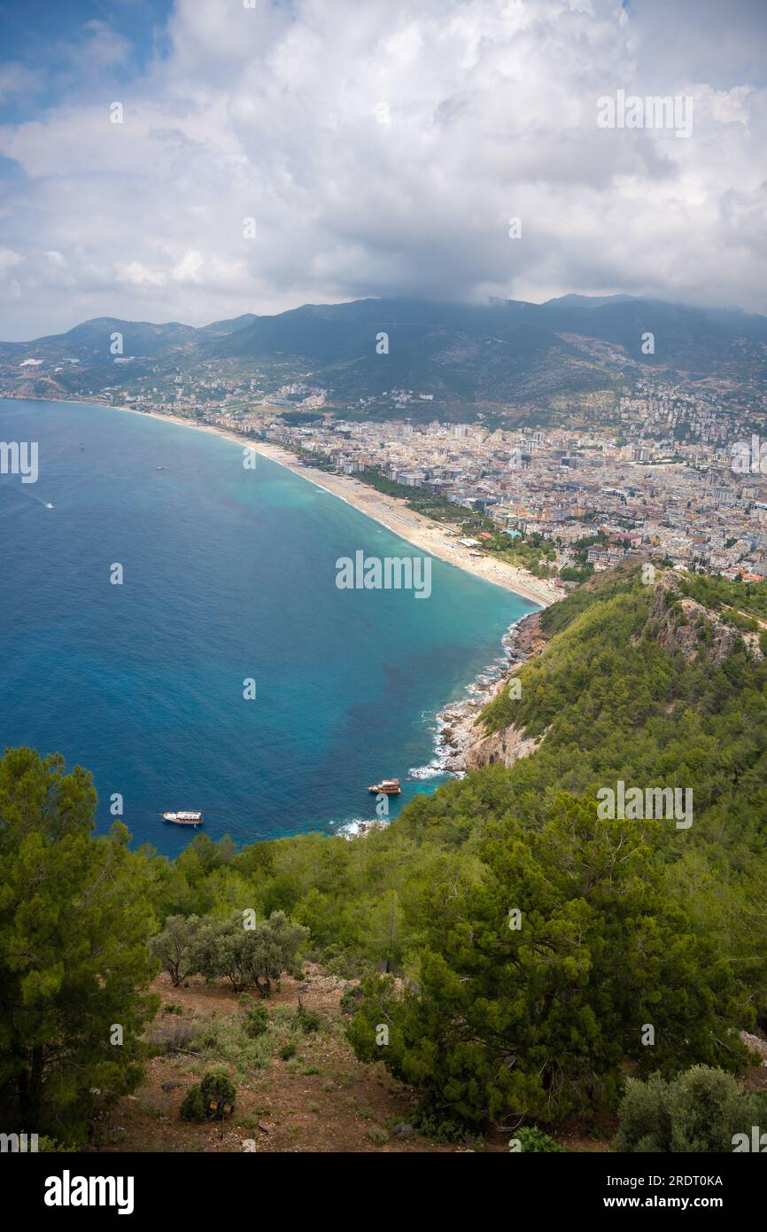 Aerial view of Cleopatra Beach from Alanya Castle, Turkey Stock Photo ...