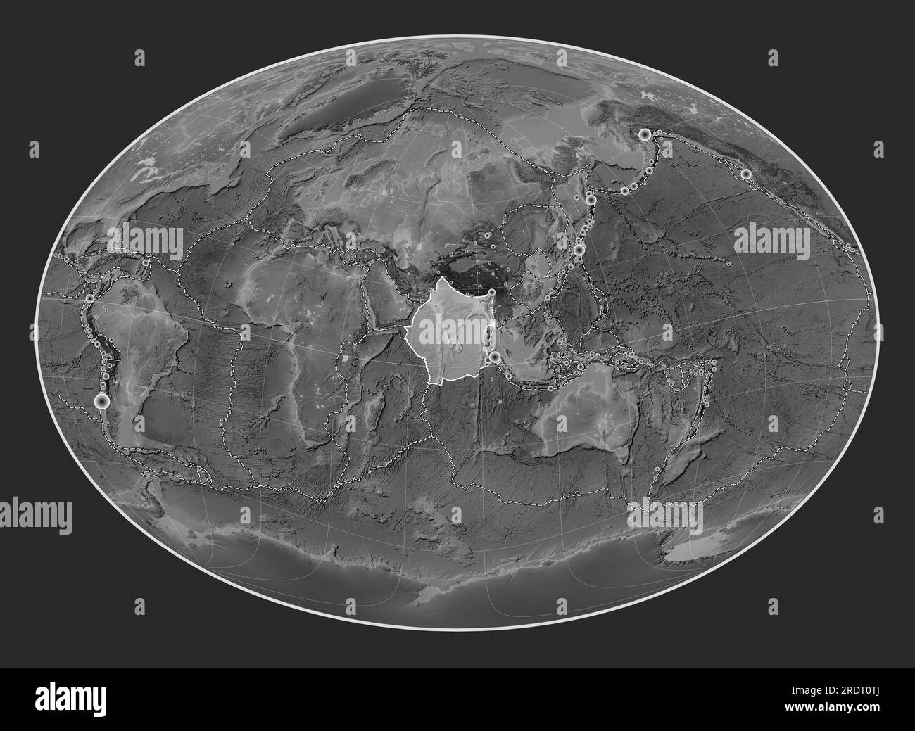 Indian tectonic plate on the grayscale elevation map in the Fahey ...