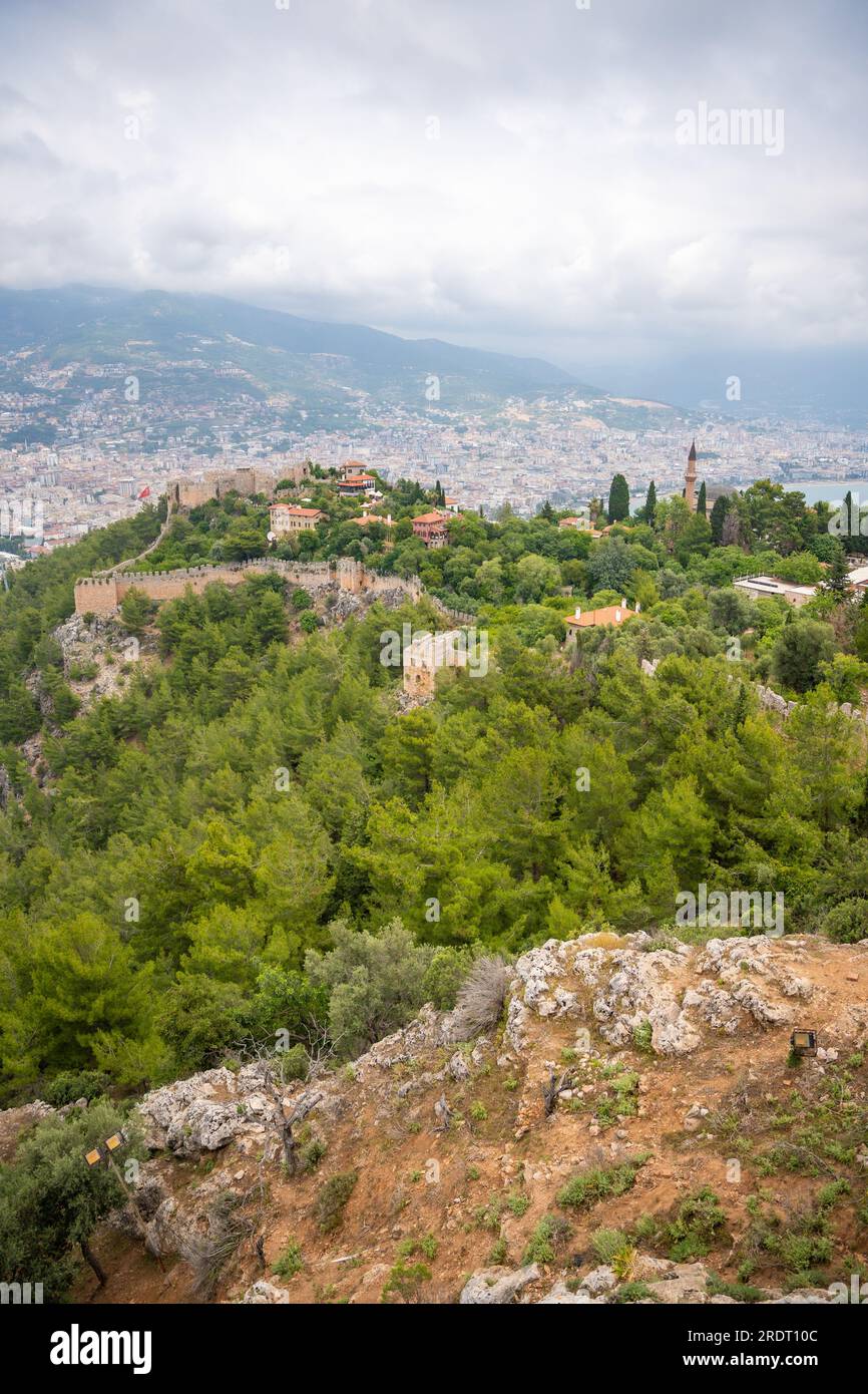 Aerial view of Alanya medieval castle in Alanya, Antalya region, Turkey ...