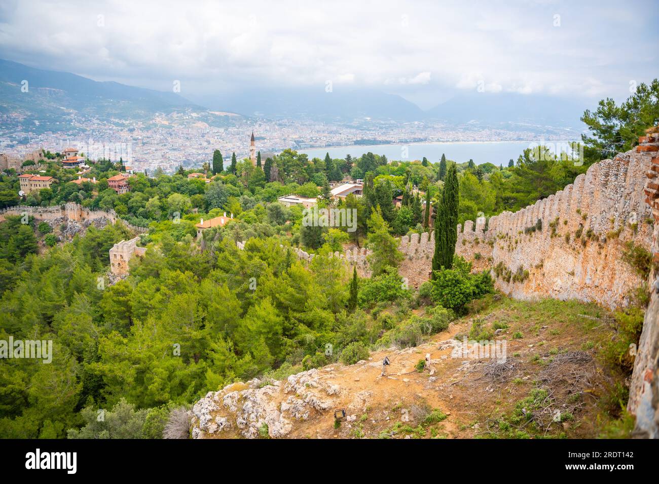 Aerial view of Alanya medieval castle in Alanya, Antalya region, Turkey ...