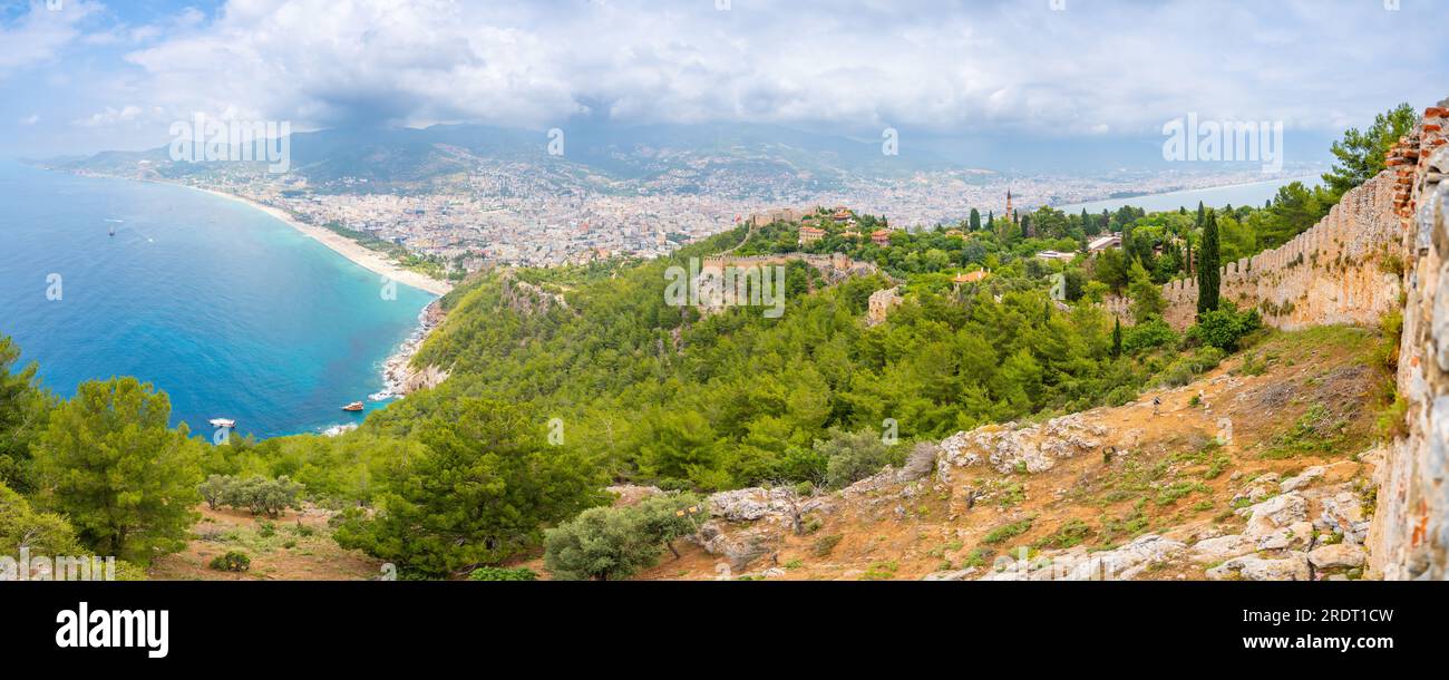 Aerial view of Alanya medieval castle in Alanya, Antalya region, Turkey ...