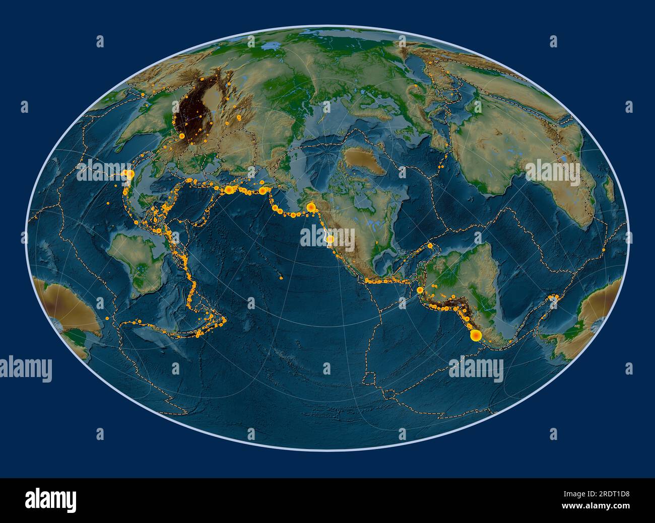 Juan De Fuca Tectonic Plate On The Physical Elevation Map In The Fahey Oblique Projection
