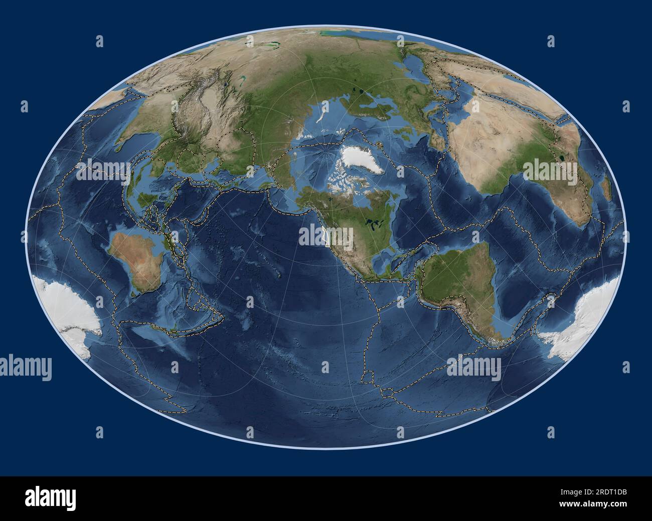 Juan De Fuca Tectonic Plate On The Blue Marble Satellite Map In The Fahey Oblique Projection