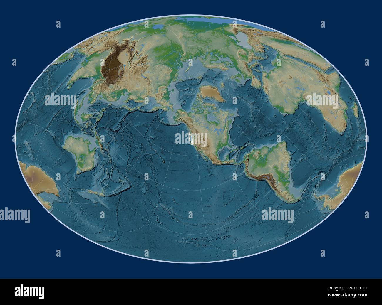 Juan De Fuca Tectonic Plate On The Physical Elevation Map In The Fahey Oblique Projection
