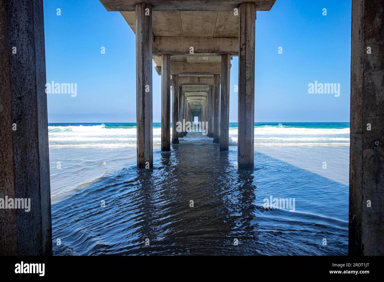 Waves crash into a pier on the California coast Stock Photo - Alamy