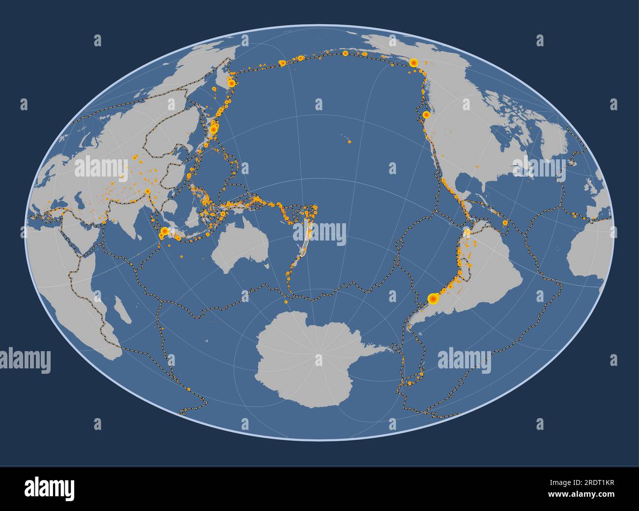 Kermadec Tectonic Plate On The Solid Contour Map In The Fahey Oblique Projection Centered
