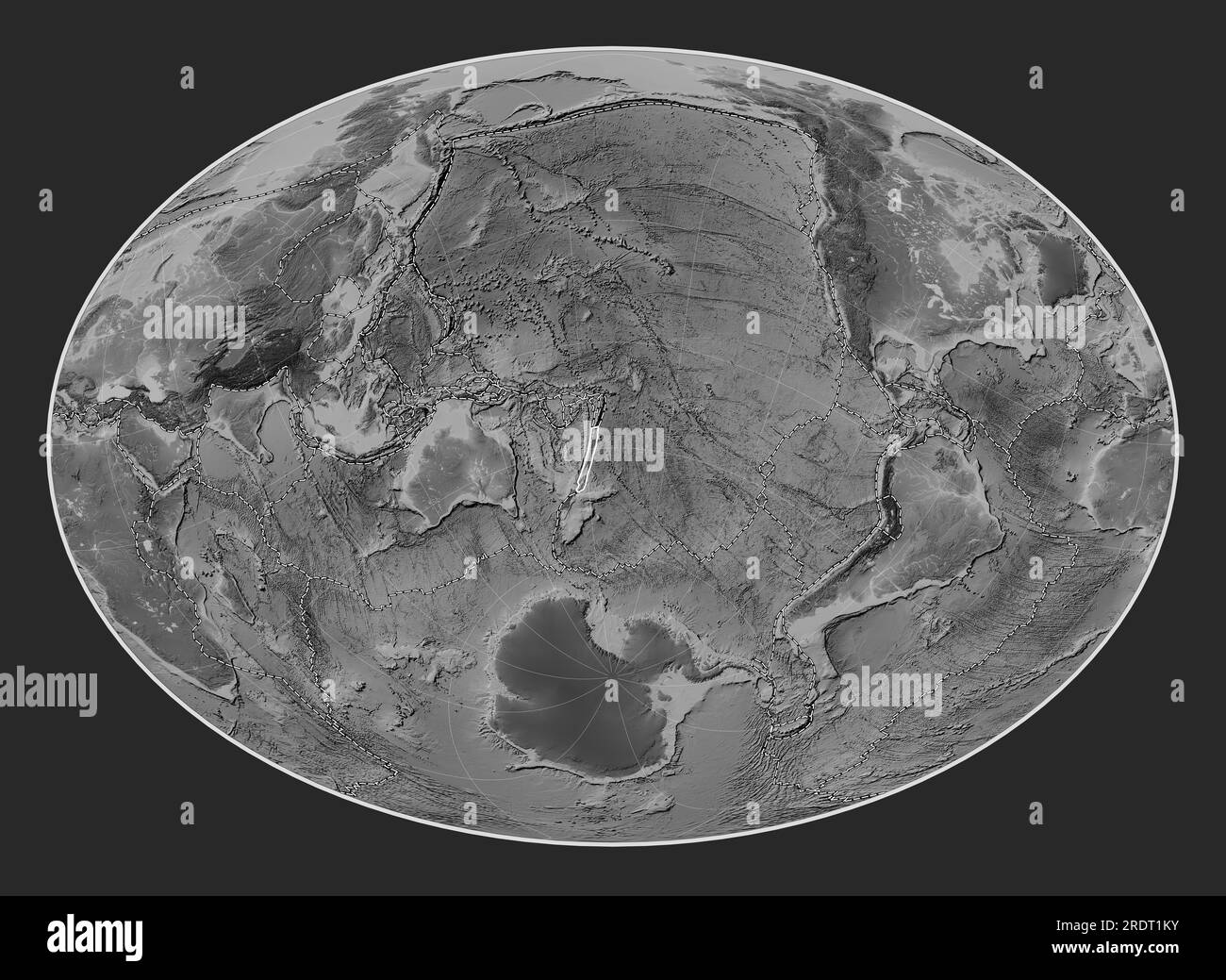 Kermadec tectonic plate on the grayscale elevation map in the Fahey ...